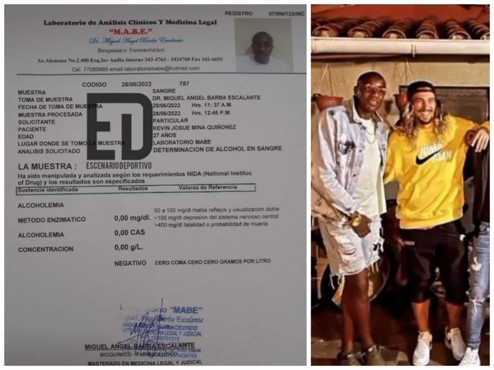 El jugador Kevin Mina, dio negativo en la prueba de alcoholemia. Y por ...