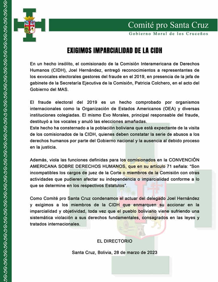 Comunicado del Comité pro Santa Cruz: Exigimos a la CIDH imparcialidad ...