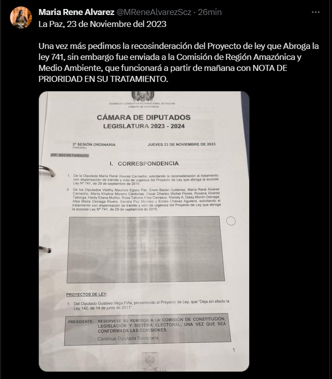| La diputada de Creemos María René Álvarez informó que su bancada ...