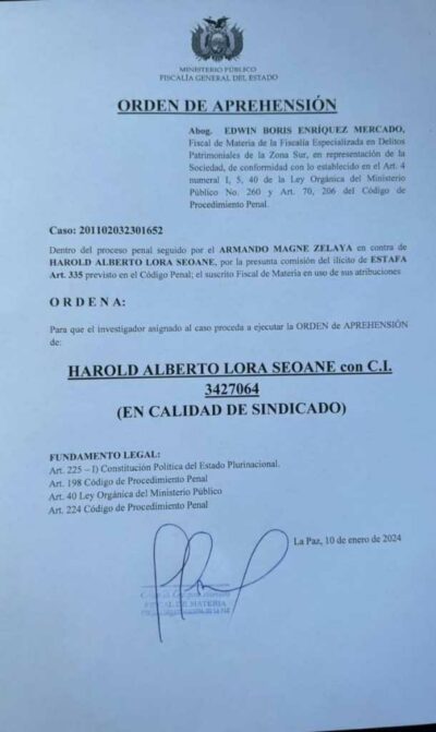 Fiscalía emite orden de aprehensión contra Harold Lora, gerente de «Las ...