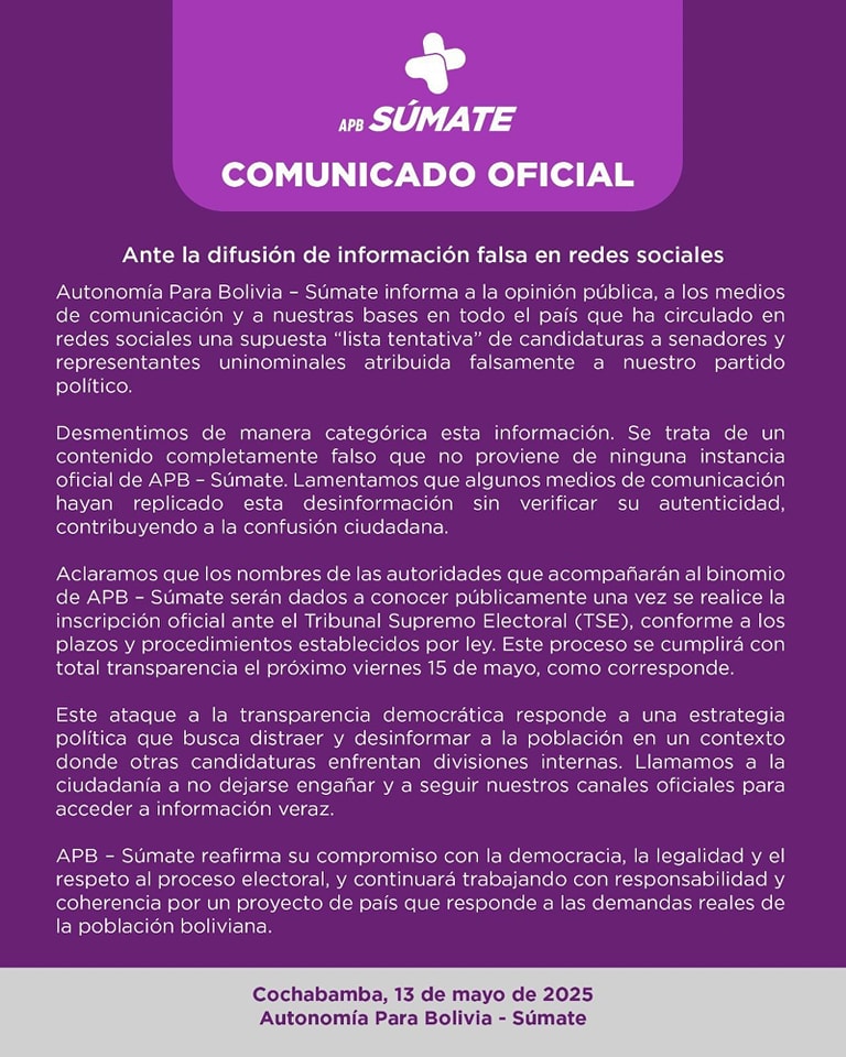APB – SÚMATE DESMIENTE LISTA FALSA DE CANDIDATOS DIFUNDIDA EN REDES ...